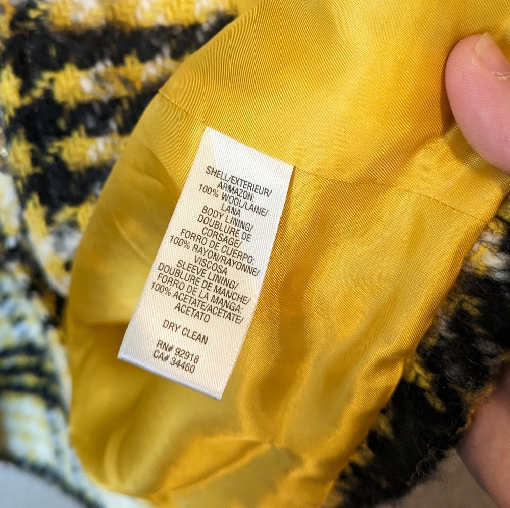Juicy Couture Wool Tweed Yellow Black Pea Coat Jacket - Gem
